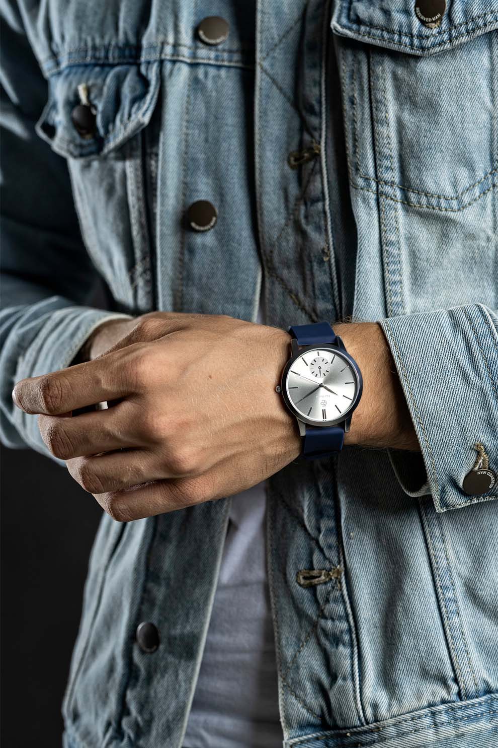 Paul McNeal, Кварцов часовник с кожена и силиконова каишка, Син, Черен ...