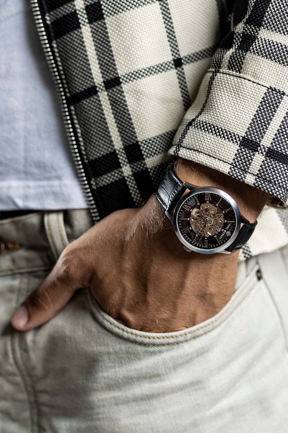 Paul McNeal, Автоматичен часовник с кожена каишка, Черен - eMAG.bg