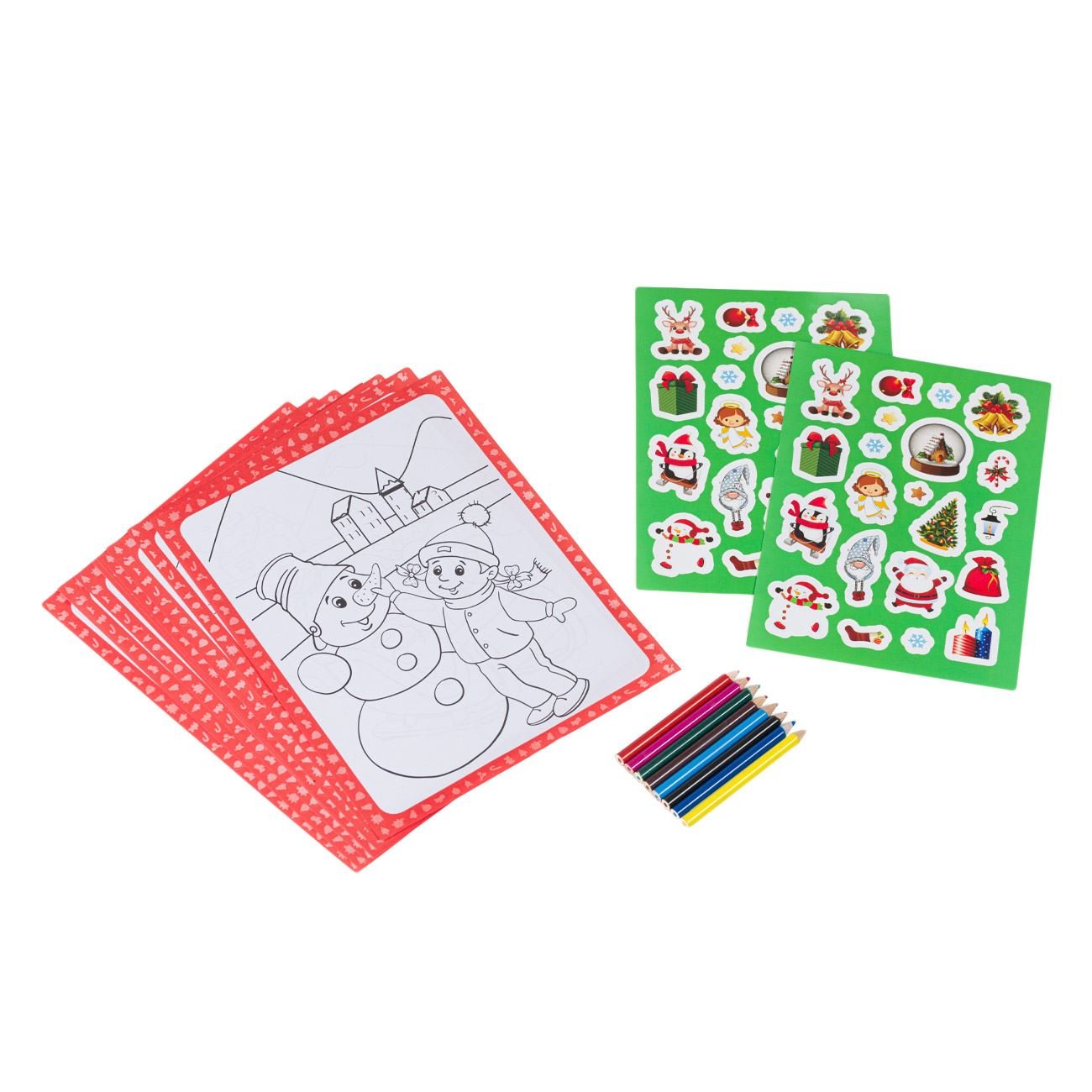 Set de Colorat de Craciun cu Autocolante și Creioane Colorate, 10 file ...