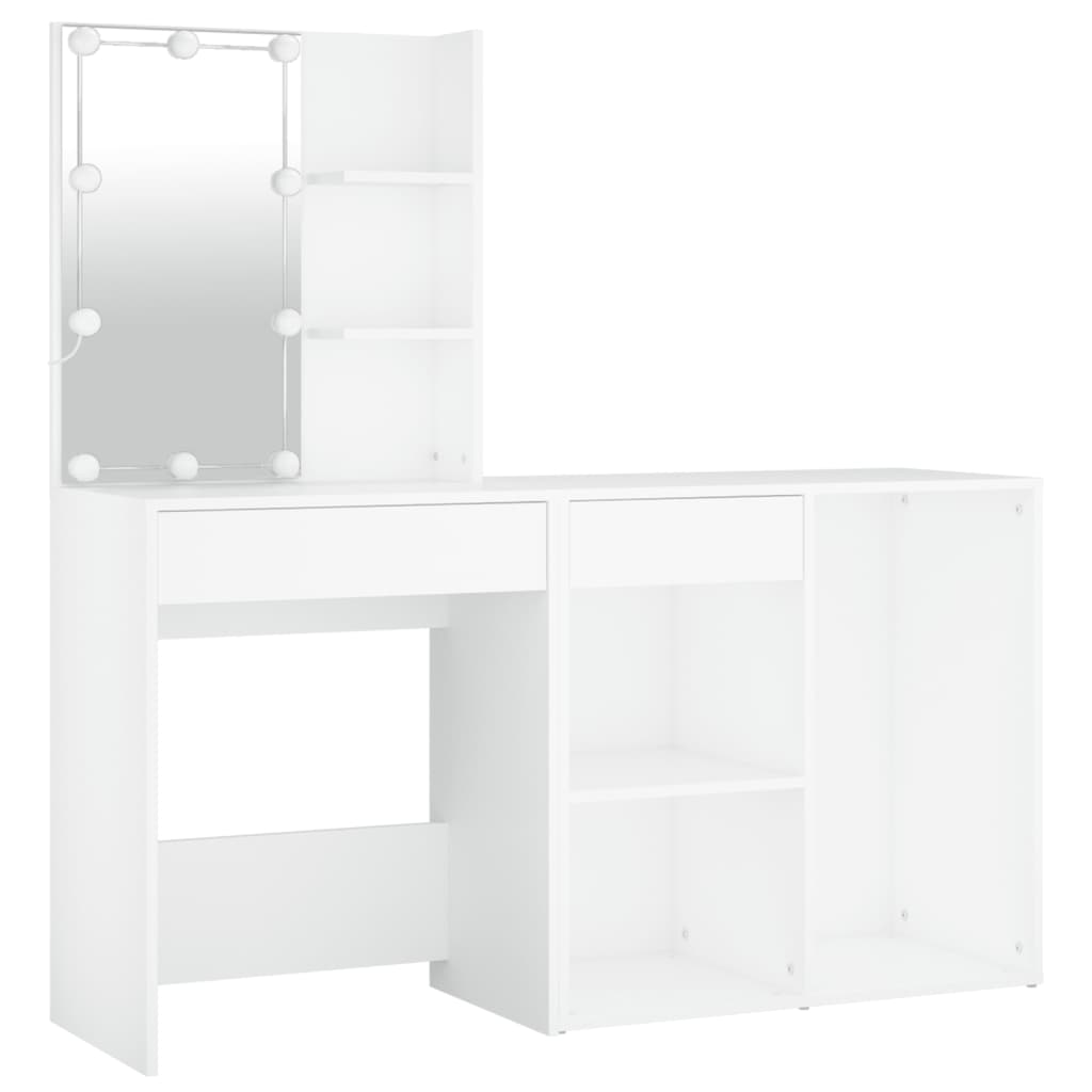 Masuta de toaleta cu LED si dulap vidaXL, alb, lemn prelucrat, 41.6 kg ...