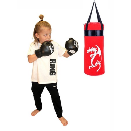 Set sac de box si manusi pentru copii Ring, Plawil, 2-5 ani, 50x22 cm ...