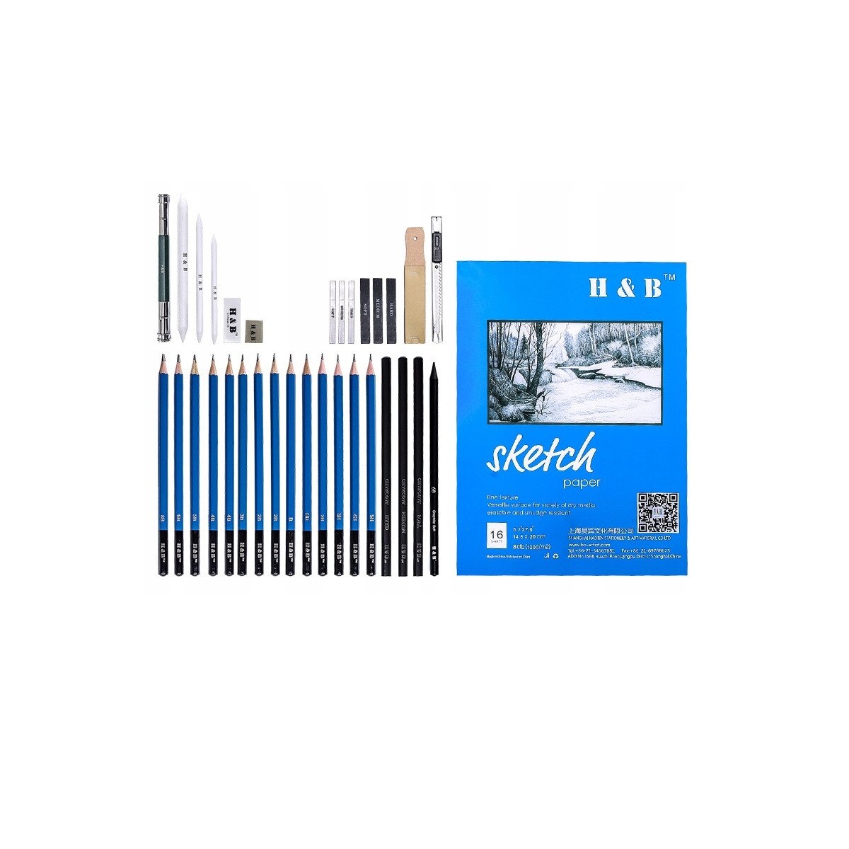 Set creioane pentru schite si desen H&B, 34 in 1 - eMAG.ro