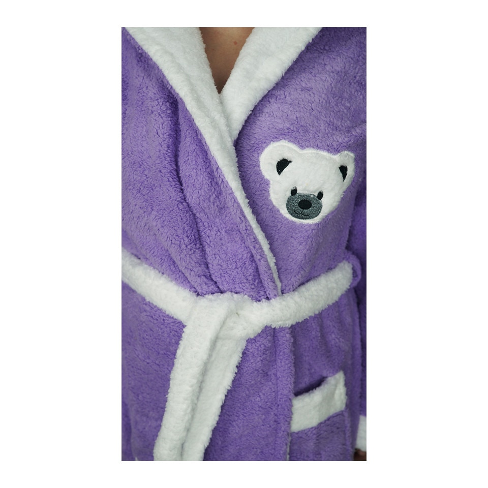 Halat baie, dama, model bear blue, buzunar, cocolino, gluga, lila/alb ...