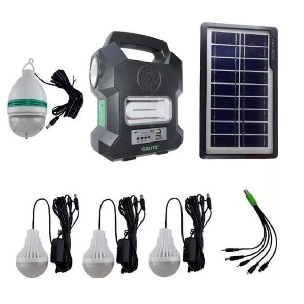 Kit solar portabil Gdlite GD-1000A, USB, bluetooth, radio FM, MP3, 4 ...