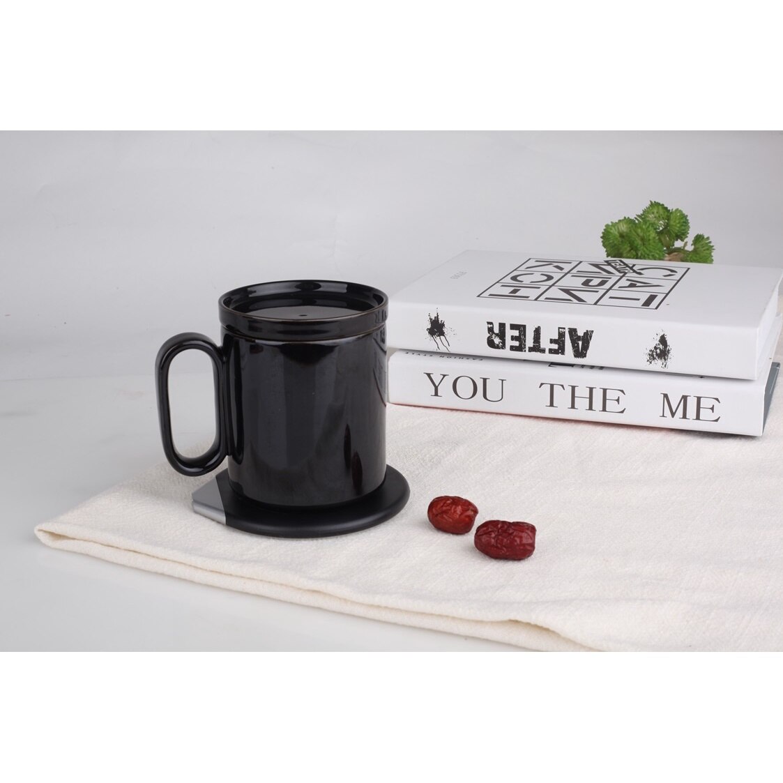 Set cana cafea cu plita + incarcator wireless telefon, ceasca ceramica ...