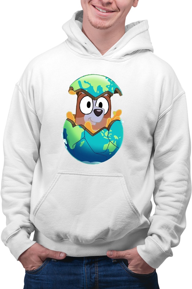 Hanorac Barbati Bluey Earth Day Savior Cute Dog Animation, alb, marime ...