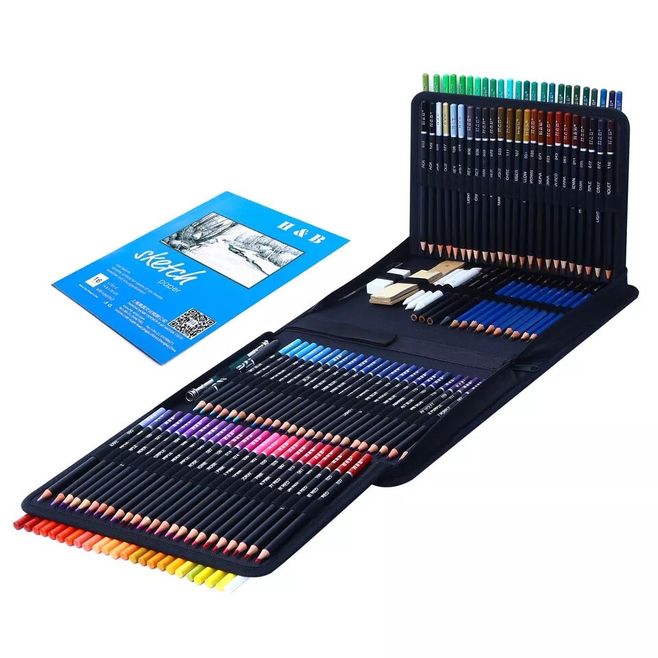 Set creioane pentru desen, schite, 148 de piese, colorate, cu carti de ...