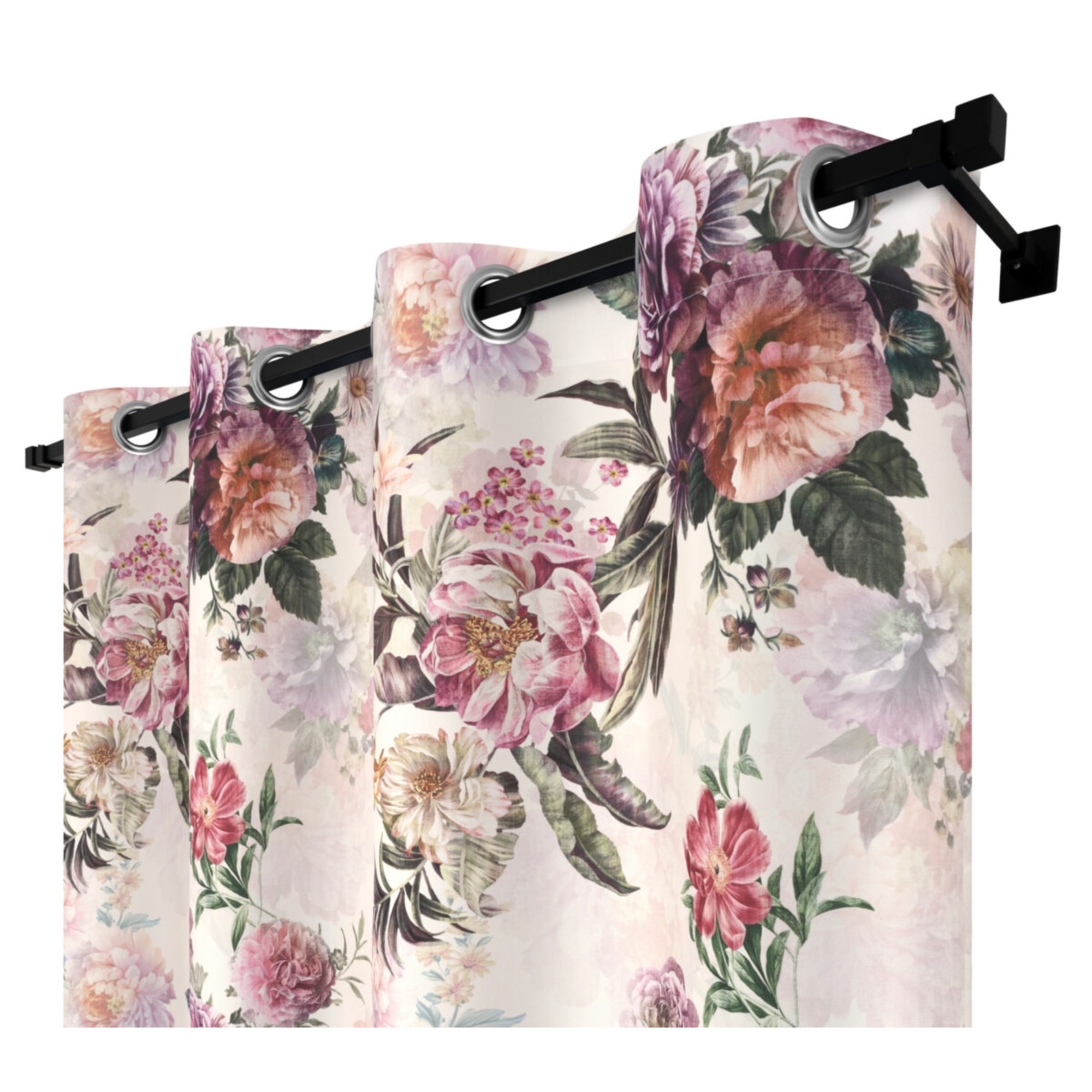 Perdea, Voppi, Poliester, 140x260 cm, Prindere Inel, Model Flori ...