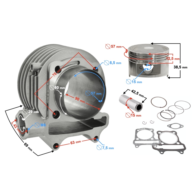 Set motor 13 piese, cilindru si piston GY6-150, 57mm, bolt 15mm - eMAG.ro