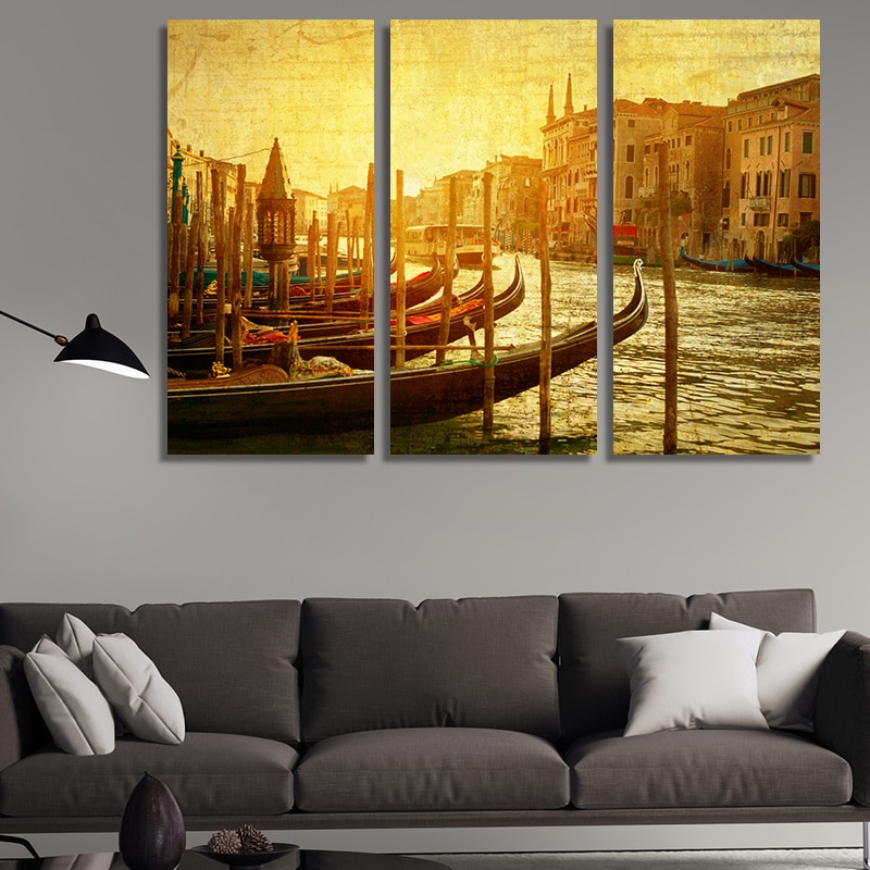 Декорация за стена ARTECO design Гондоли, 3 части, Канава върху ...