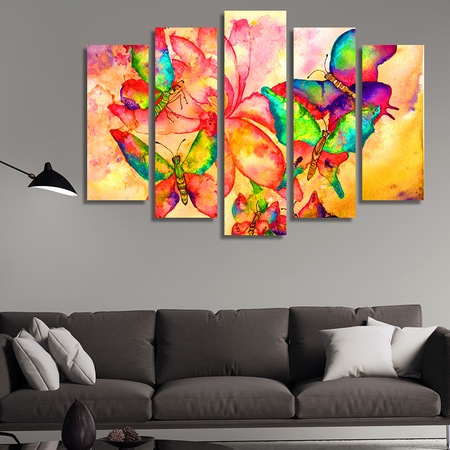 Декорация за стена ARTECO design Цветни Пеперуди, 5 части, Канава 100% ...