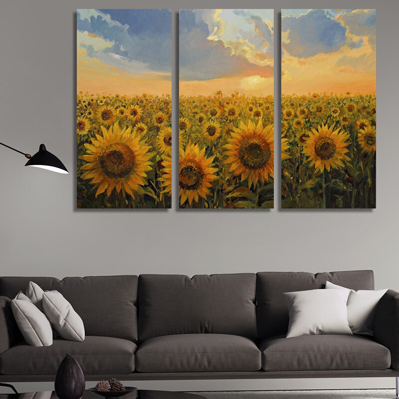 Декорация за стена ARTECO design Слънчогледов Хоризонт, 3 части, PVC ...