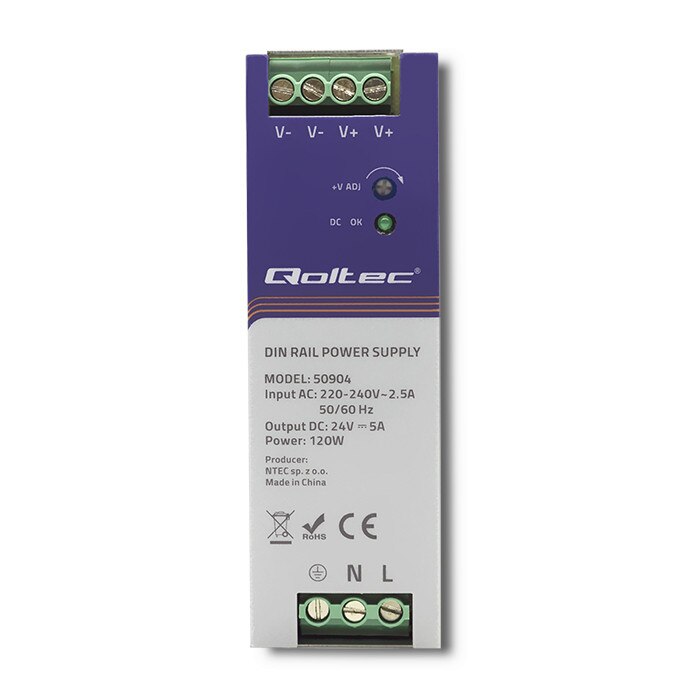 Sursa de alimentare industriala pe sina DIN, Qoltec, 120W, 24V, 5A ...