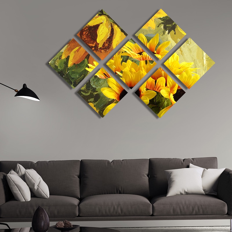 Декорация за стена ARTECO design Слънчогледи, 7 части, Канава върху ...