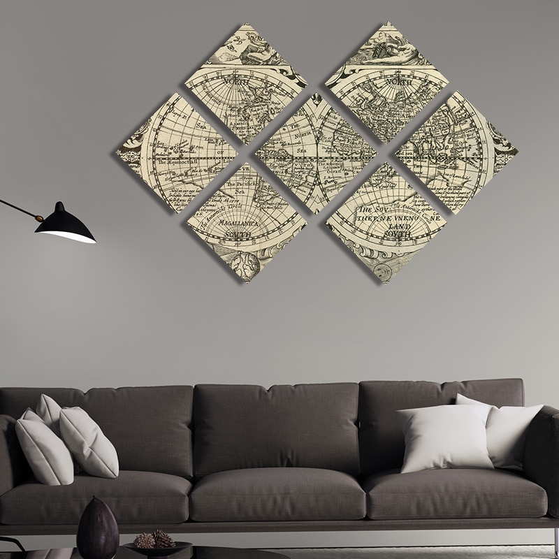 Декорация за стена ARTECO design Ретро Карта, 7 части, Канава 100% ...