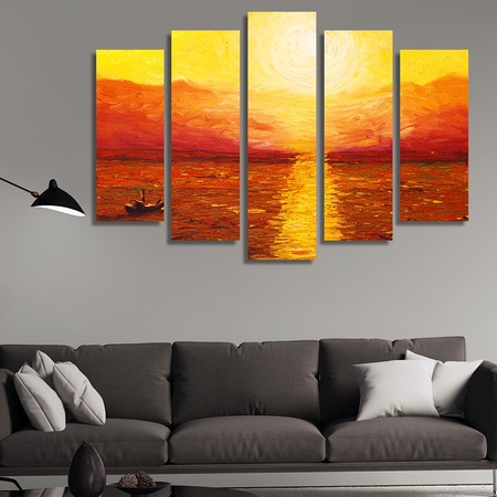 Декорация за стена ARTECO design Залез, 5 части, Канава върху подрамка ...