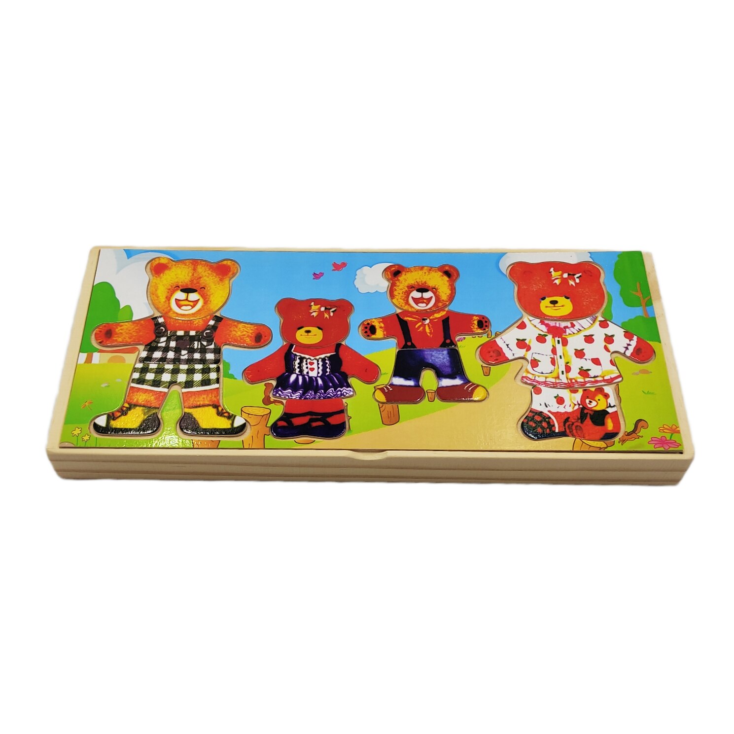 Puzzle lemn, sa imbracam familia de ursuleti, 31 x 13 x 3 cm, 42 piese ...