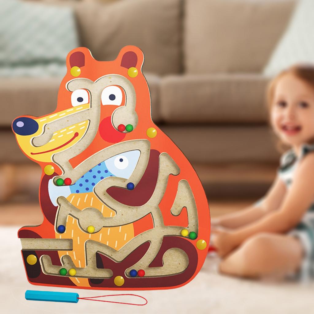 Labirint cu creion magnetic, Zola®, Ursuletul cu peste, 19.5x15 cm - eMAG.ro