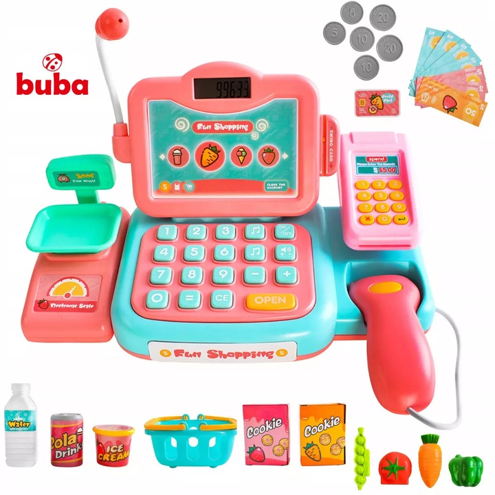 Casa de marcat pentru copii cu accesorii Buba Fun Shopping 888G, roz ...