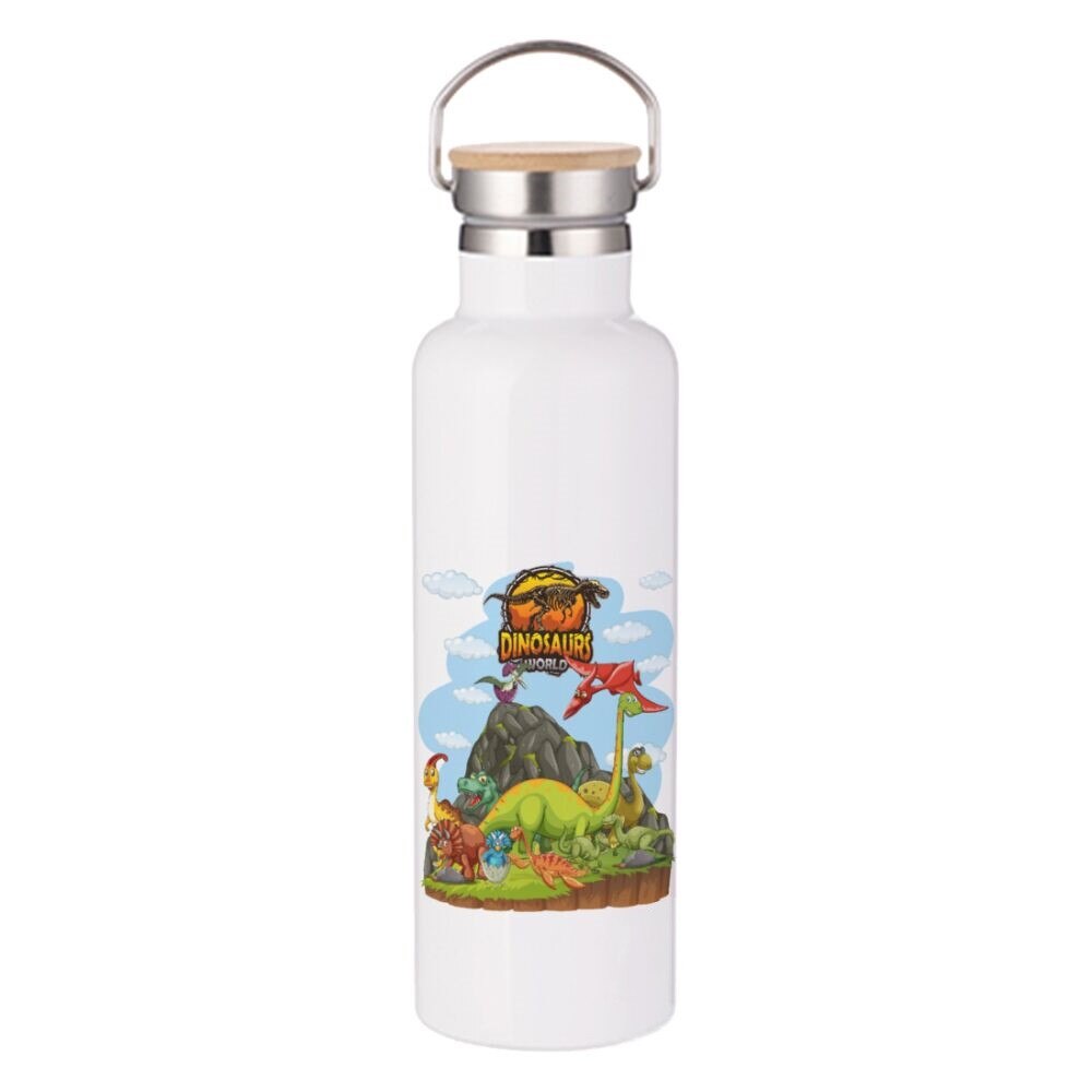 Termos Travel Flask, Model Dinosaur's World, Perete dublu, Inox/Bambus ...