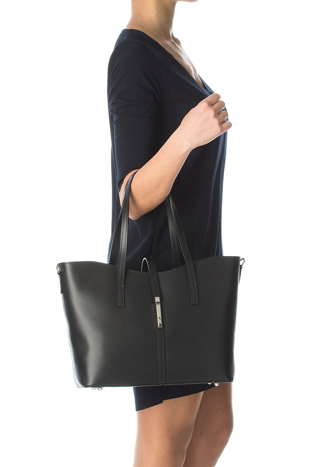 Lia Biassoni, Geanta shopper din piele Parma, Negru - eMAG.ro