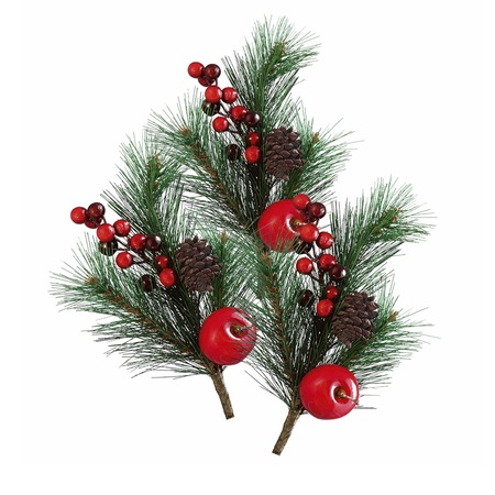 Set trei crengute de pin cu con si mar rosu, pentru Craciun, 30 cm ...