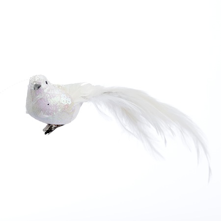 Decoratiune Craciun, Pasare cu pene naturale, 20cm, Alba - eMAG.ro