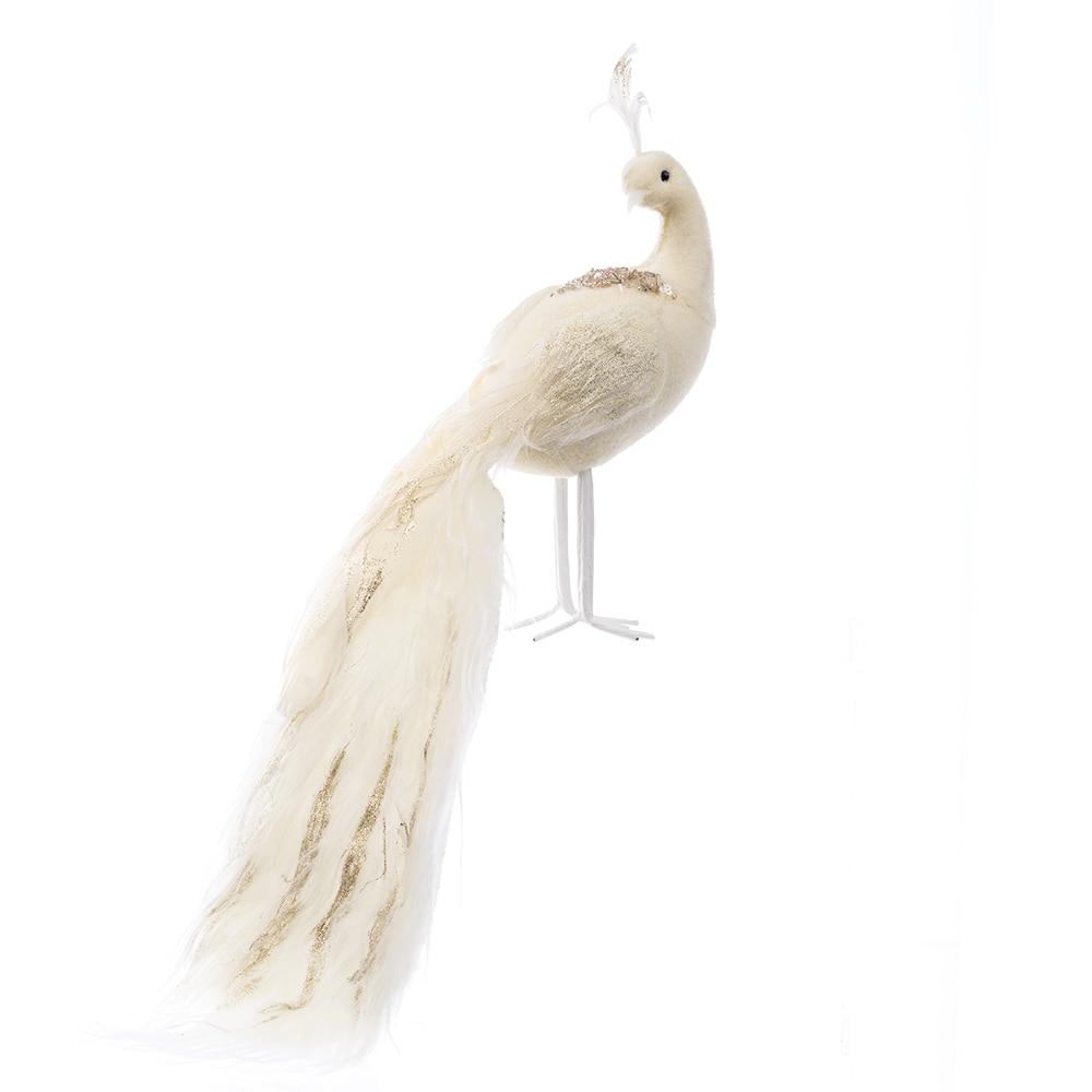 Decoratiune Craciun, Paun cu strasuri si pene naturale, 35cm, Auriu ...