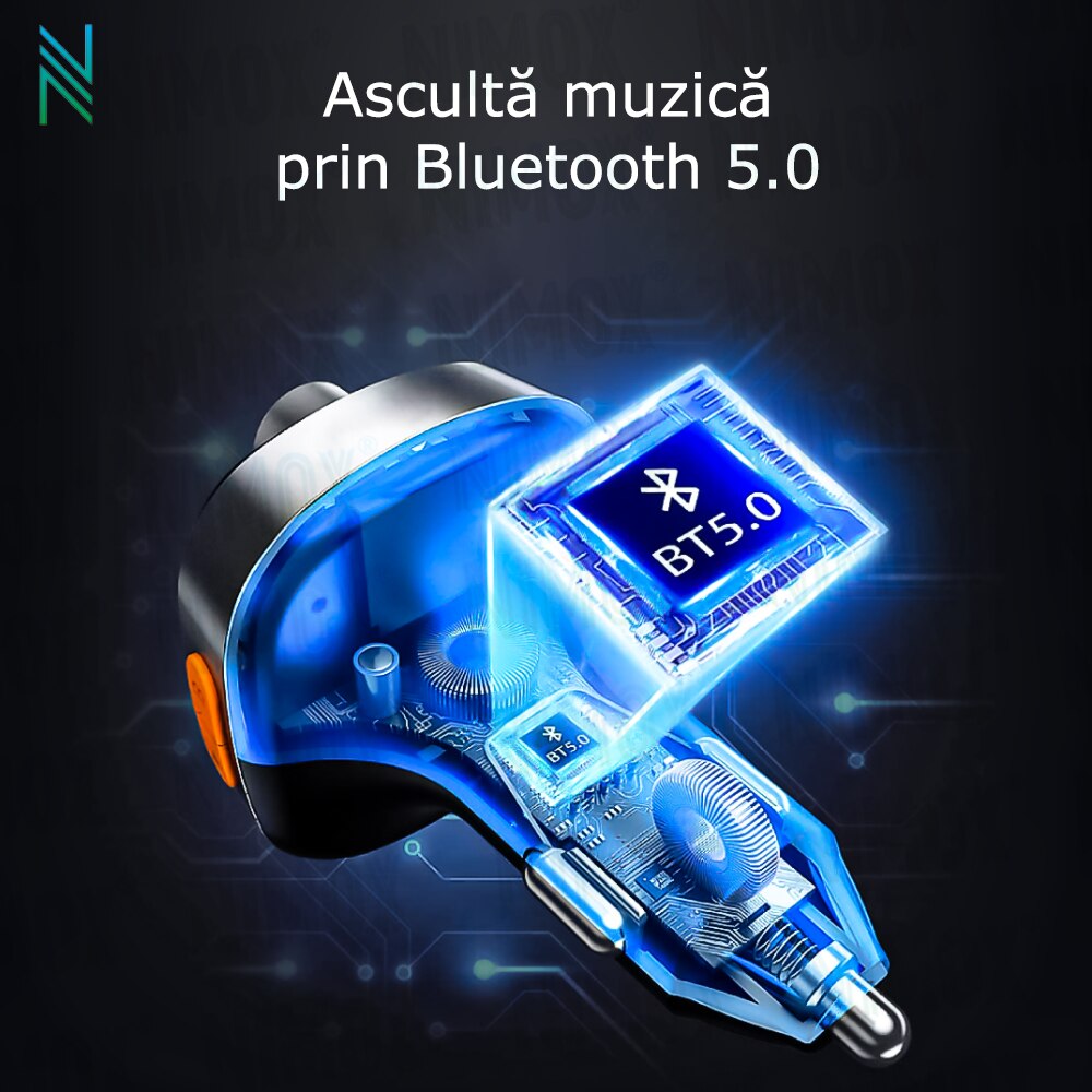 Modulator FM Nimox® Bluetooth 5.0, Transmitator FM cu functie de ...