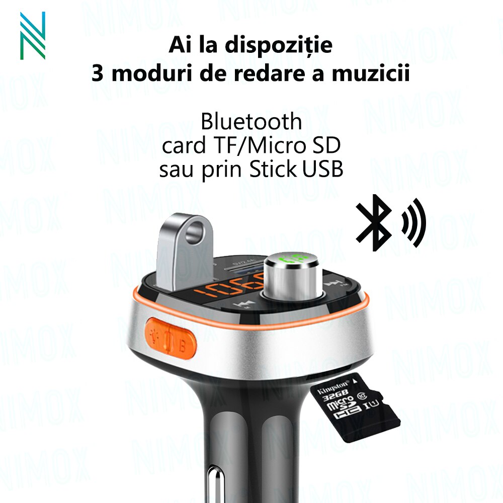 Modulator FM Nimox® Bluetooth 5.0, Transmitator FM cu functie de ...