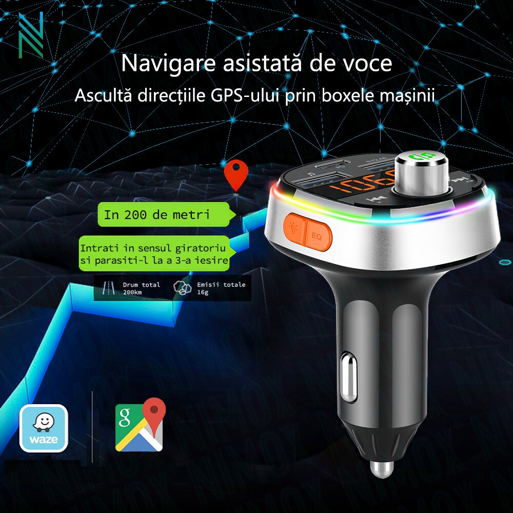 Modulator FM Nimox® Bluetooth 5.0, Transmitator FM cu functie de ...