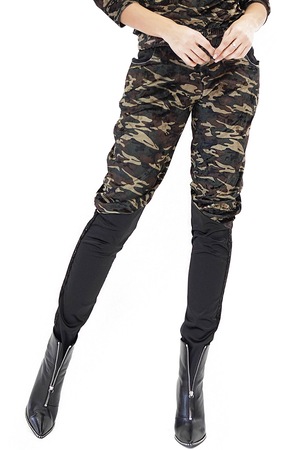 Pantaloni Galife verzi din catifea si satin camuflaj, Inga Valerie, 40 ...