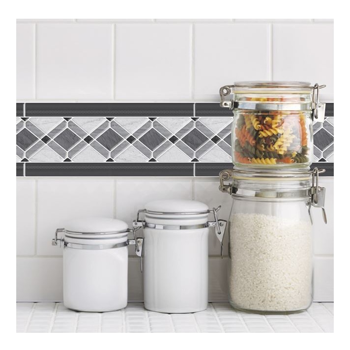 Set autocolant din plastic cu design in romb, Kopenpal, Gri, 30x12 cm ...