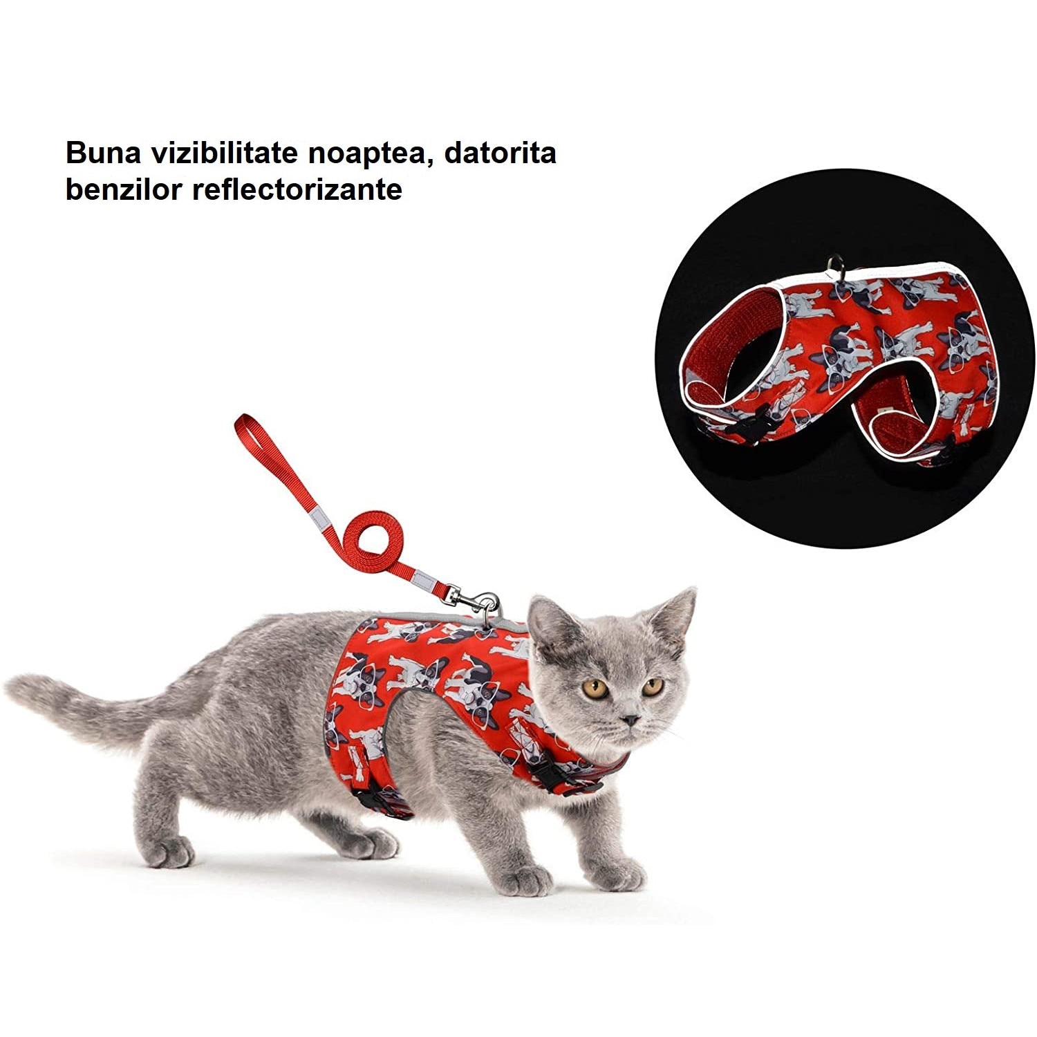 Set Ham si lesa pentru pisici, XS, Addachic, Rosu - eMAG.ro