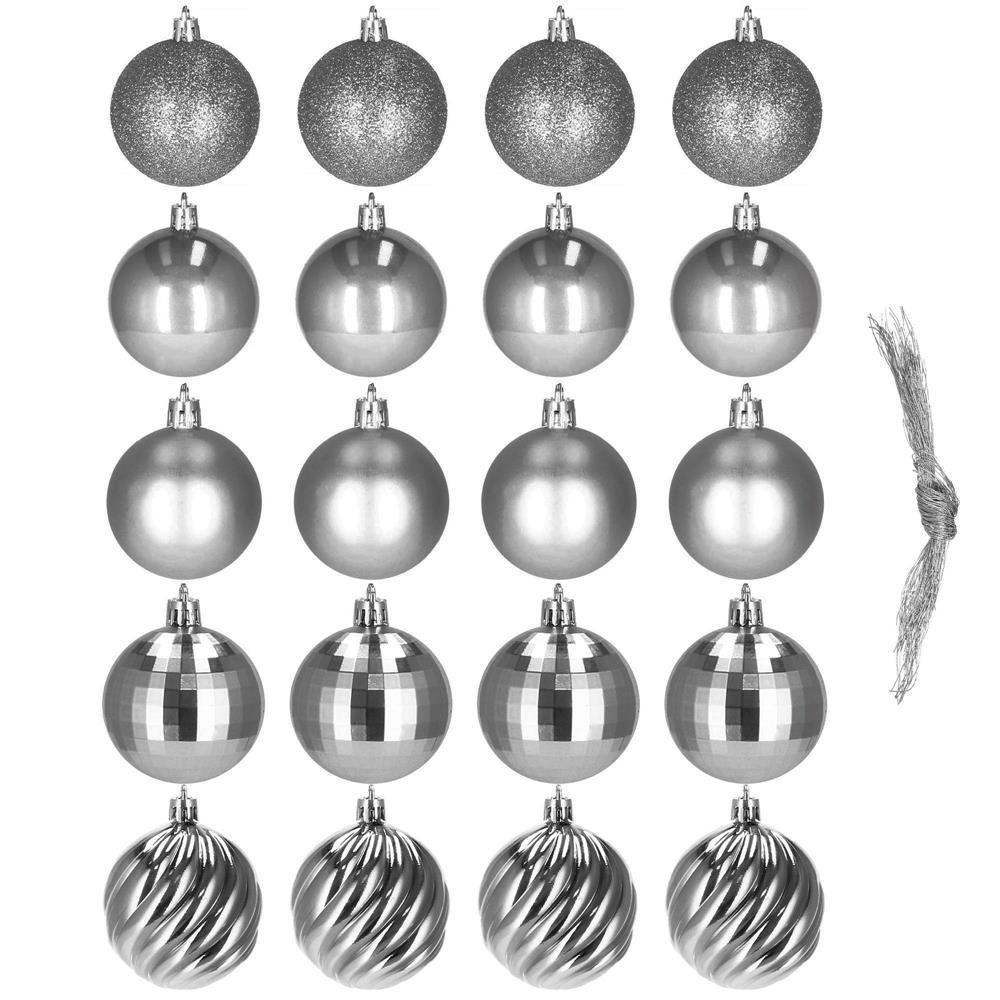 Комплект 20 коледни топки 6см 5 модела сиви - eMAG.bg