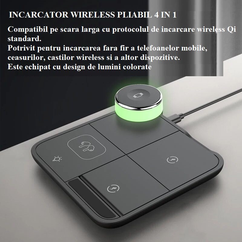 Incarcator Wireless tip Statie Pliabi cu Incarcare 4 In 1 Qi Fast ...