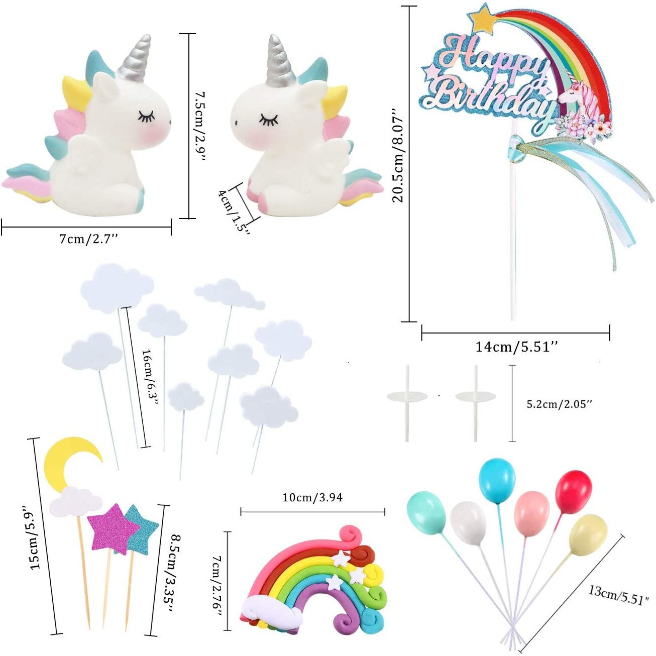 Set 21 aniversare decoratiuni tort EZGETOP®, Unicorn, Happy Birthday ...
