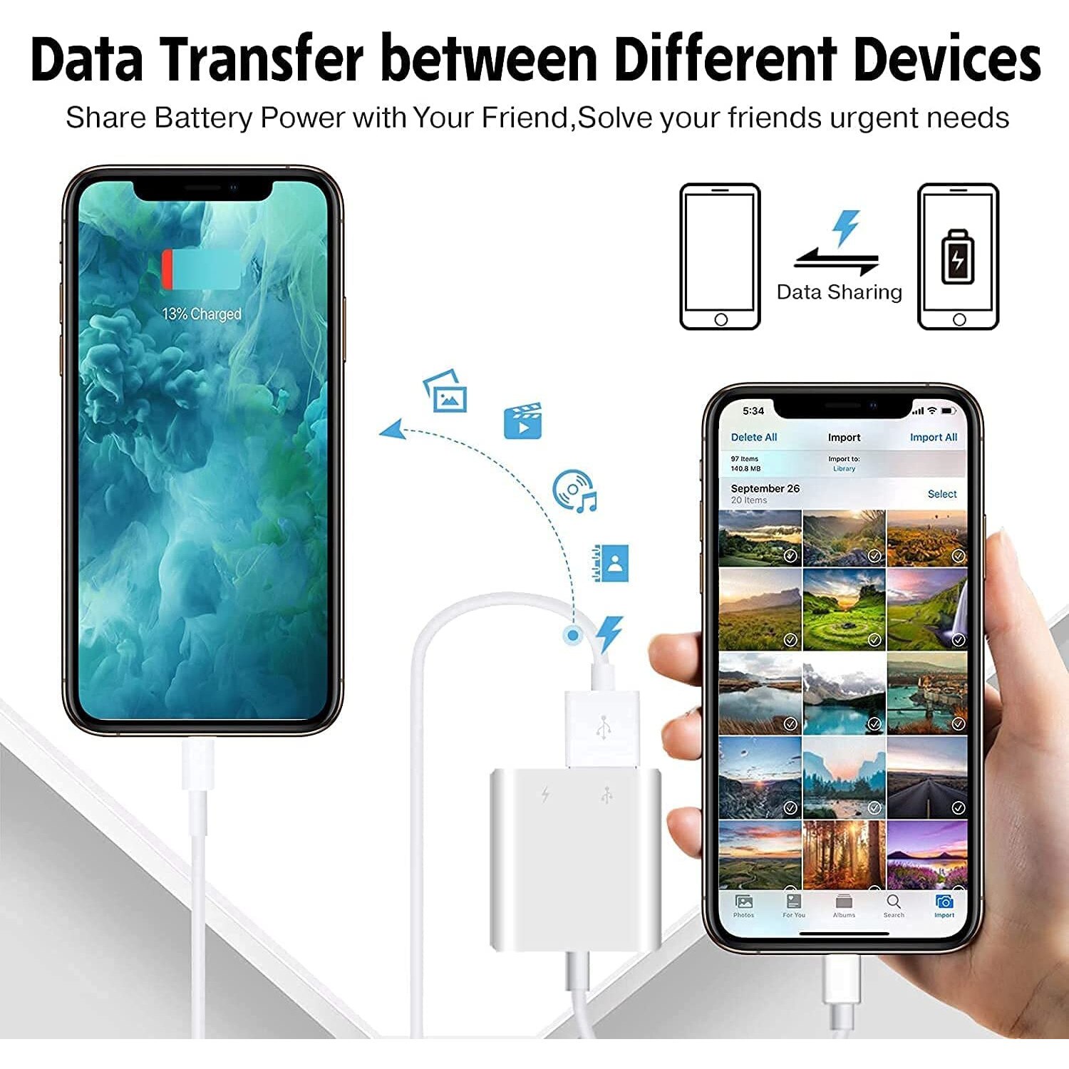 Adaptor telefon, HNSMART, USB-C/USB/Lightning, Alb - eMAG.ro