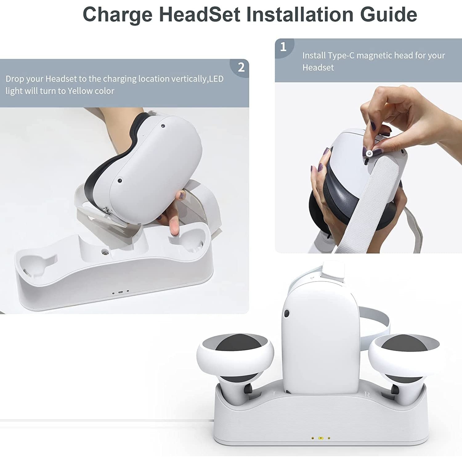 Statie incarcare VR, HNSMART, Compatibil Oculus Quest 2, Alb - eMAG.ro