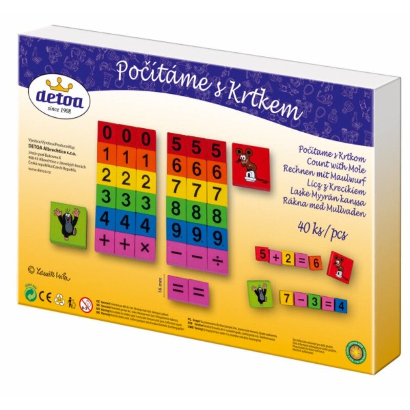 Joc educativ cu numere, DETOA, Lemn, 40 buc, 3 ani, Multicolor - eMAG.ro