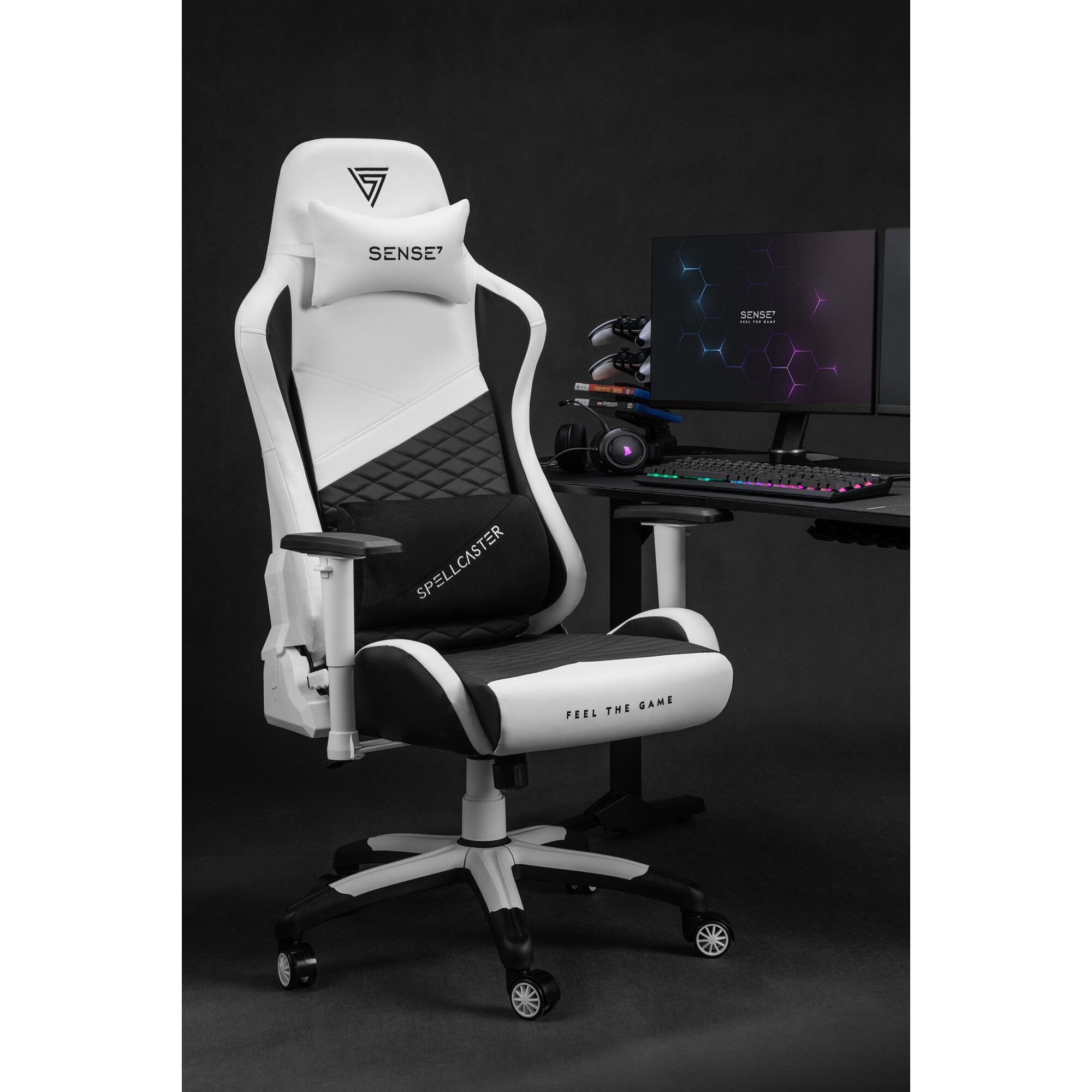 Scaun gaming SENSE7 Spellcaster Senshi XL size, piele ecologica, 160 kg ...