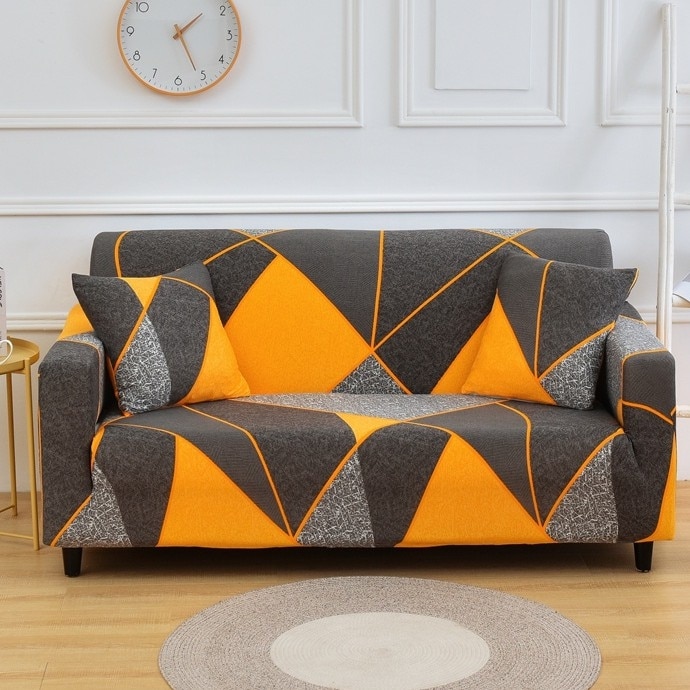 Set husa elastica canapea 3 locuri si 1 fata perna, Geometric B026 ...