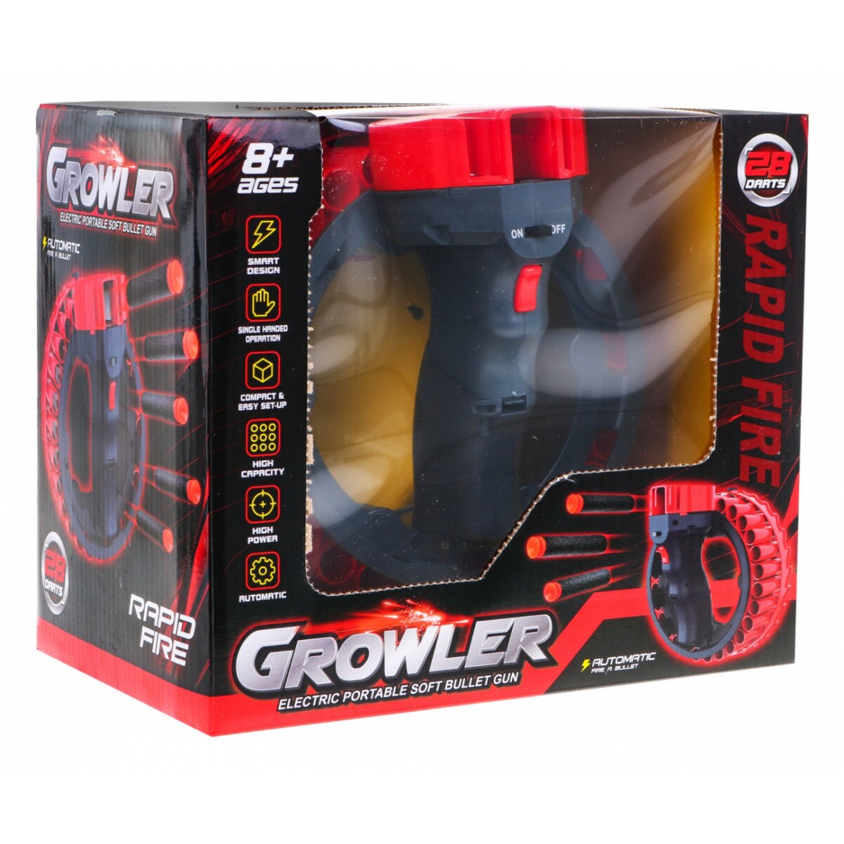 Arma automata Growler, 28 gloante din spuma moale, Raza de 10m, Cablu ...