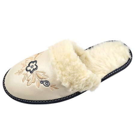 Papuci Dama, Model 'Flowers and Pearls', Culoare Crem Sidef, Material ...