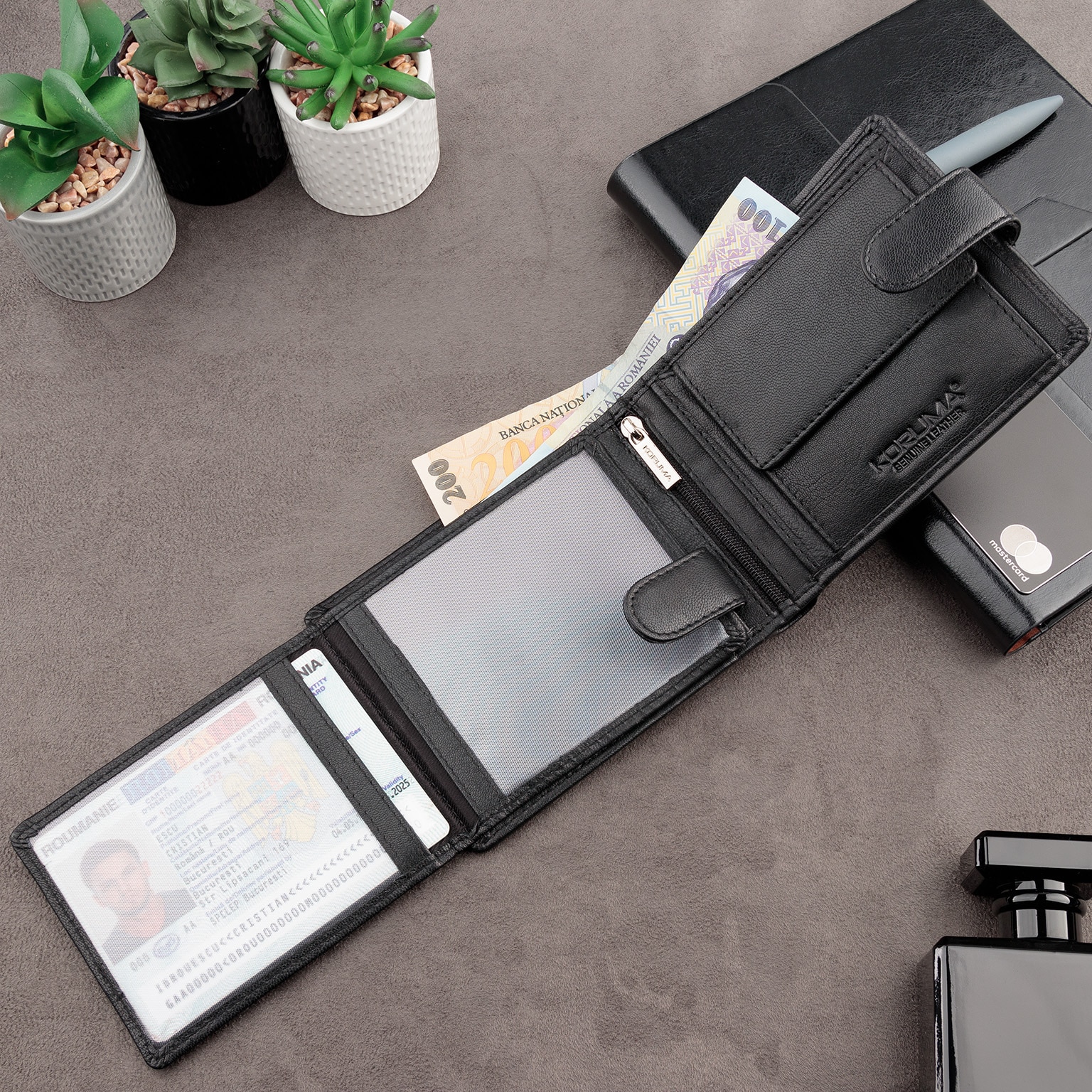 Portofel barbati din Piele Naturala, Protectie RFID, Buzunar Carte de ...