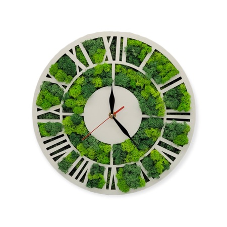 Ceas alb cu licheni verzi 30cm, Crioflora - eMAG.ro
