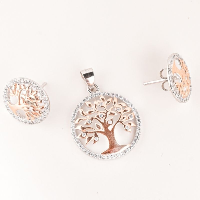 Set Copacul Vietii din argint rose placat cu rodiu - eMAG.ro