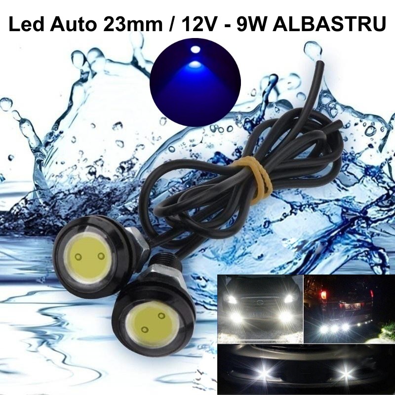 Set 2 bucati LED auto ElecTech, puternice de 9W tip lupa pentru exterior, alimentare 12V ...