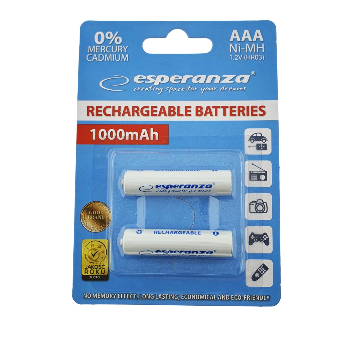 Set 2 acumulatori AAA (R3) Esperanza 92250, 1000mAh, Ni-MH, 1.2V ...