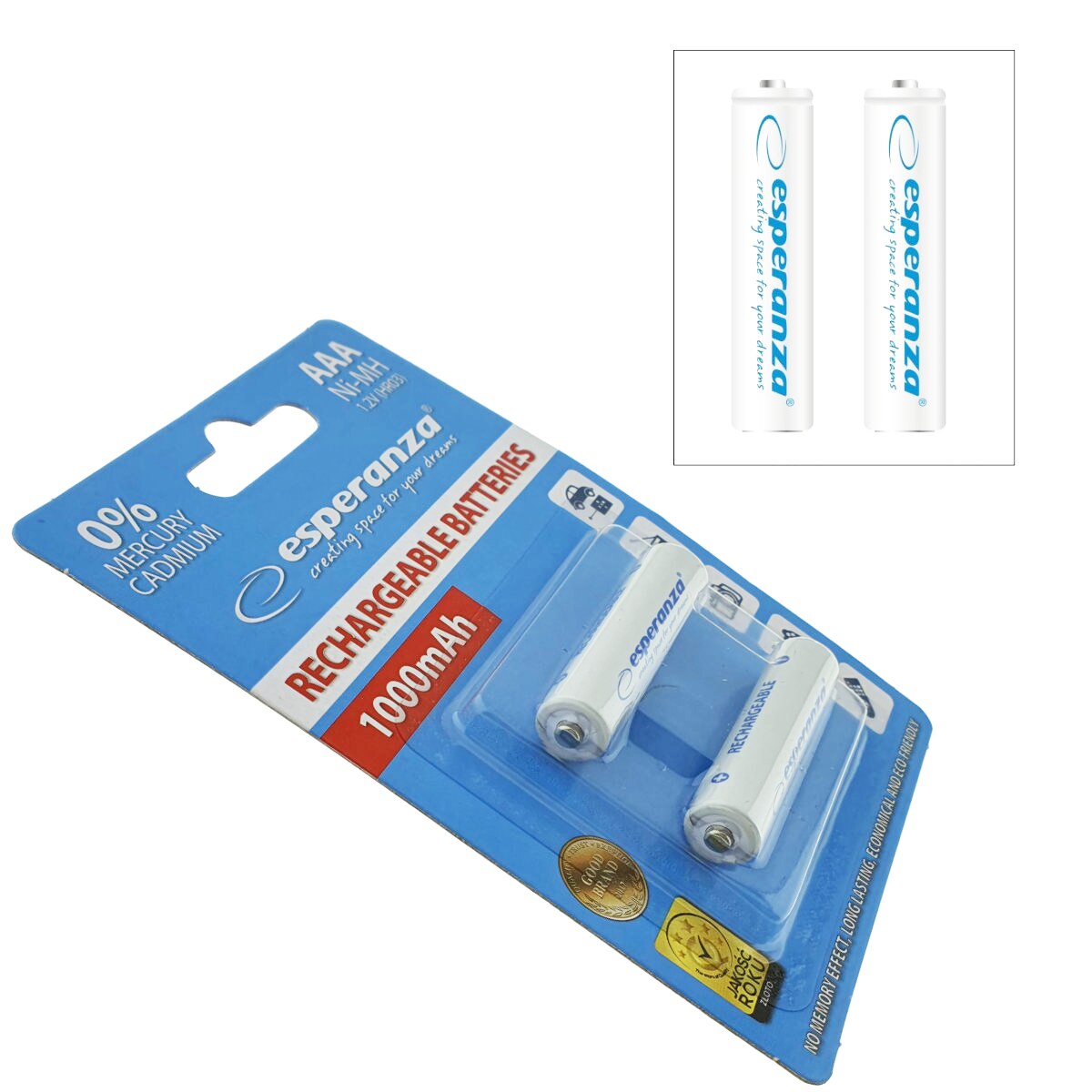 Set 2 acumulatori AAA (R3) Esperanza 92250, 1000mAh, Ni-MH, 1.2V ...